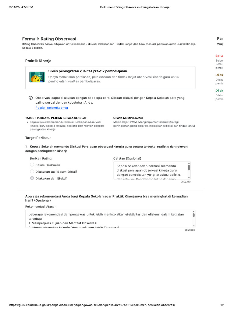 Dokumen Rating Observasi - Pengelolaan Kinerja-Sman 1 Amt Utr | PDF