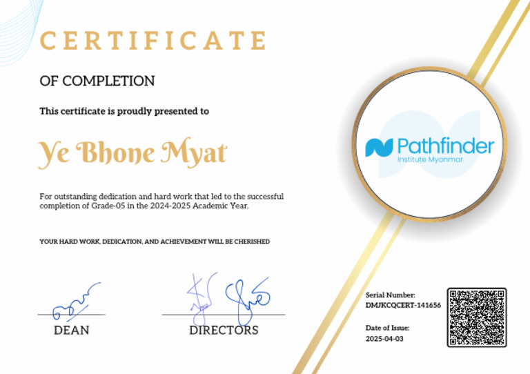 2425 - Ye Bhone Myat - Certificate | PDF