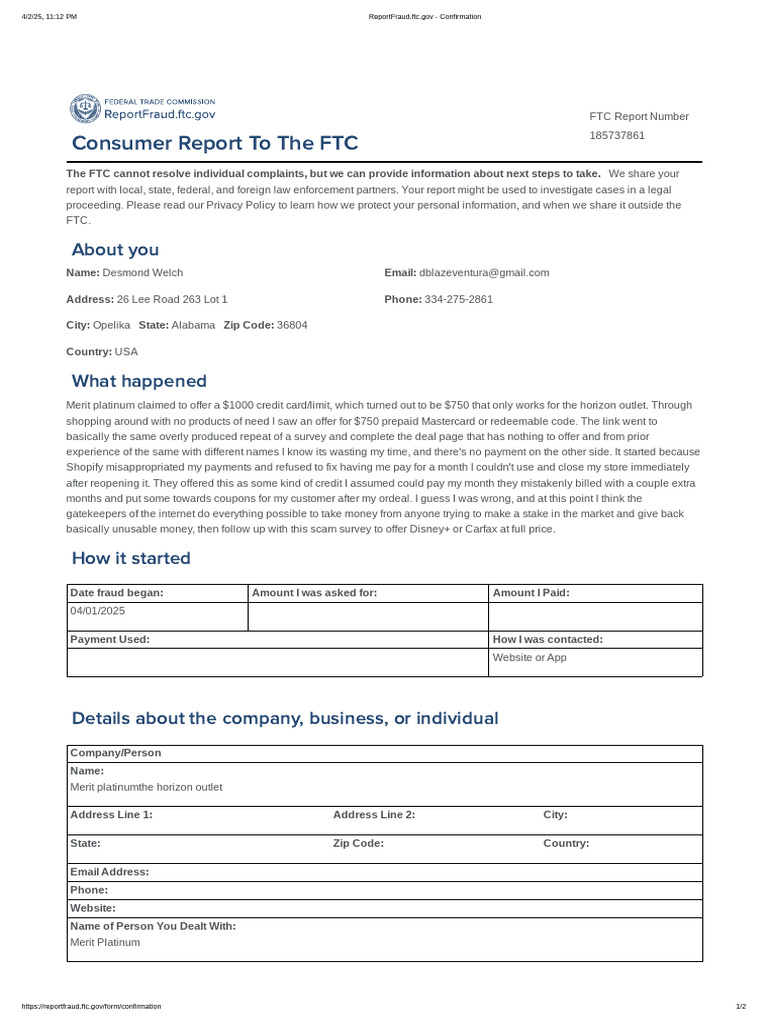 ReportFraud - Ftc.gov - Confirmation | PDF | Credit Card | Federal ...