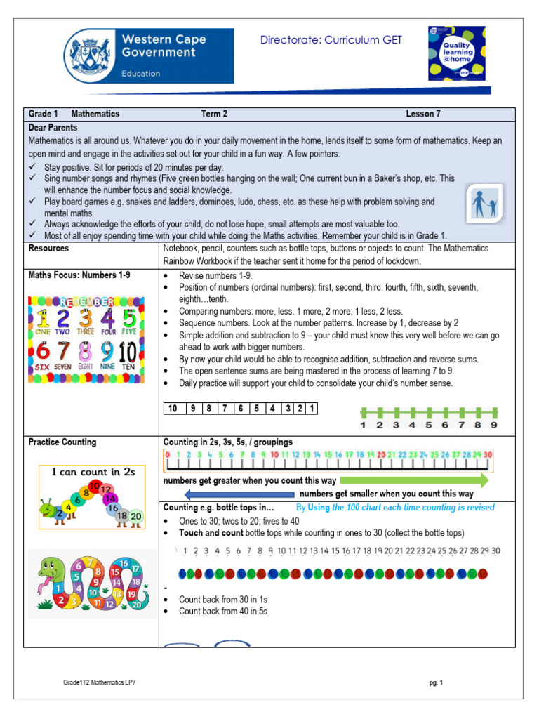 FP Grade 1 English Mathematics LP Term 2 Week 8 | PDF | Learning ...