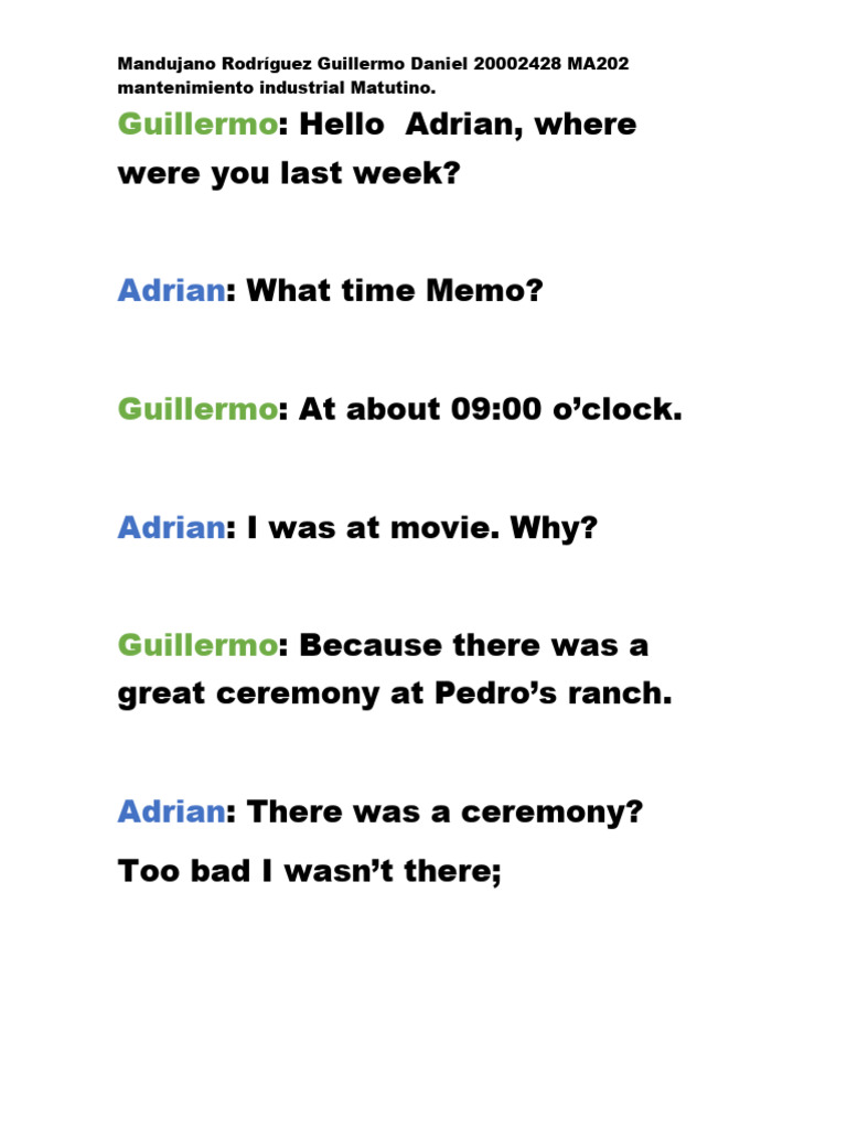 MA202 - Conversation Model Past Tense | PDF