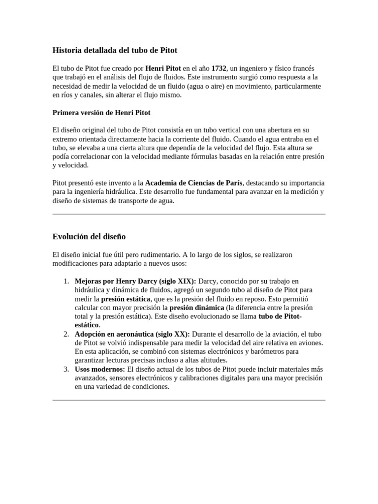 Historia y evolución del tubo de Pitot | PDF | Presión | Levantar (Fuerza)
