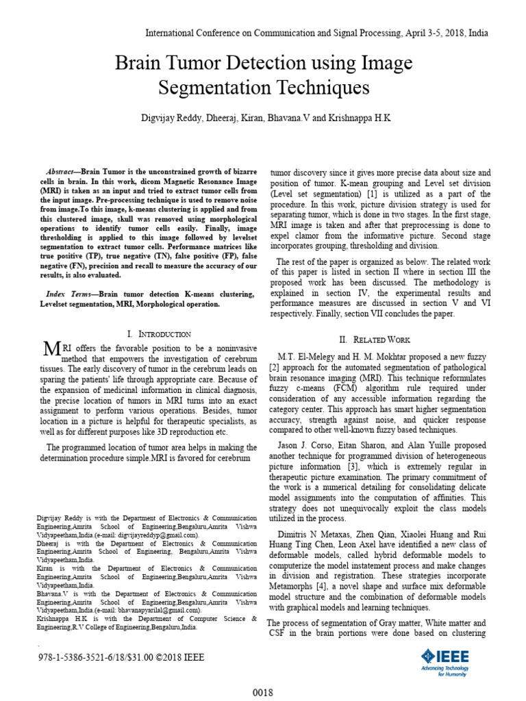 37 Brain Tumor Detection Using Image Segmentation Techniques Pdf Image Segmentation