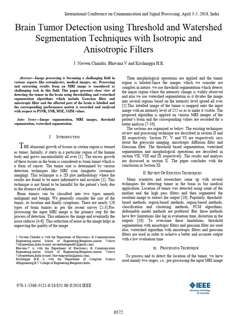 38. Brain Tumor Detection using Threshold and Watershed Segmentation Techniques with Isotropic ...