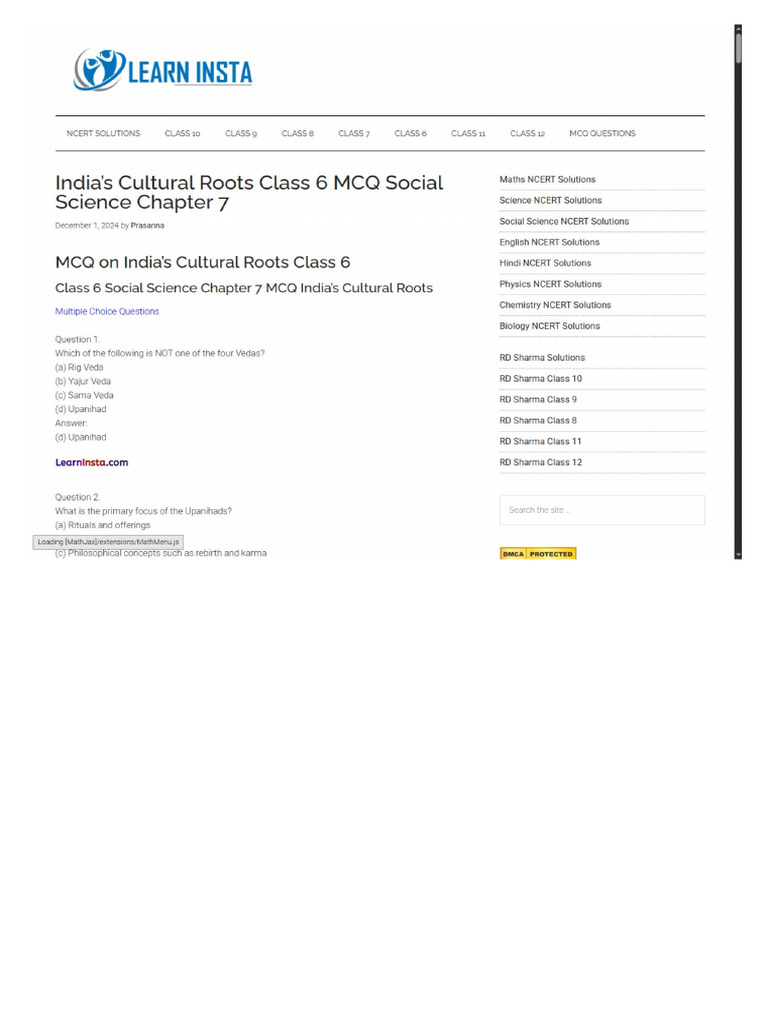Indias Cultural Roots Class 6 MCQ Social Science Chapter 7-Cvscreenshot ...