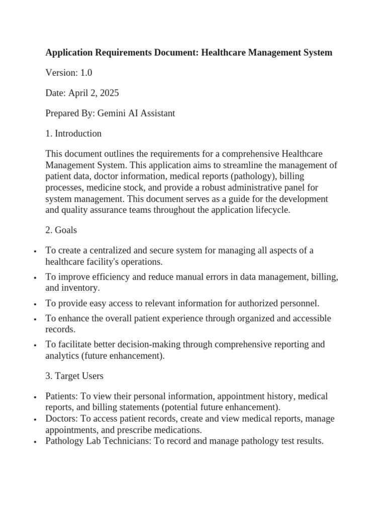 Healthcare Management System Requirements | PDF | User (Computing) | Electronic Health Record