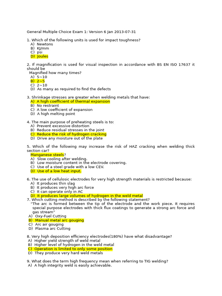 General Multiple Choice Exam 1 | PDF | Welding | Construction