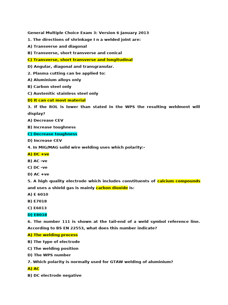 Welding Exam Questions & Answers | PDF | Welding | Construction