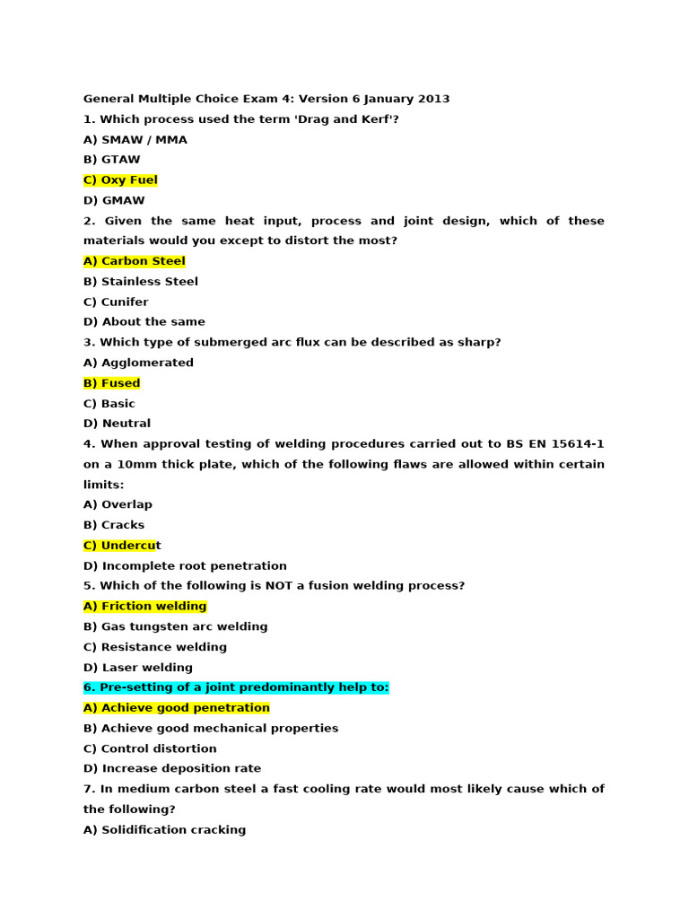 Welding Exam Questions And Answers Pdf Construction Welding
