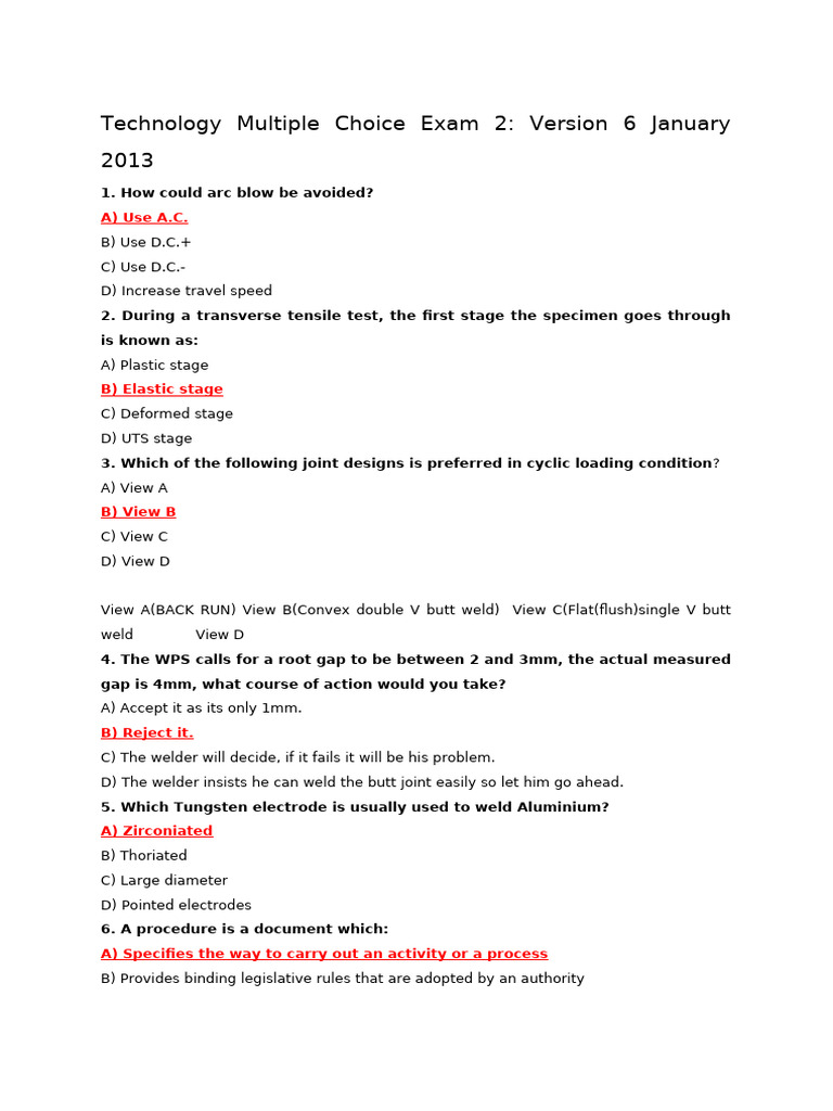 Technology Multiple Choice Exam 2 | PDF | Welding | Construction