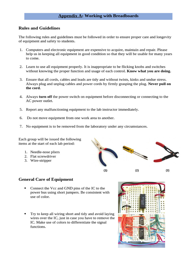 Breadboard Equipment Care Guidelines | PDF | Manufactured Goods ...