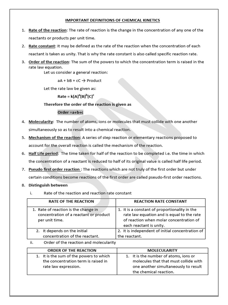 Definition Chemical Kinetics | PDF | Reaction Rate | Chemical Reactions