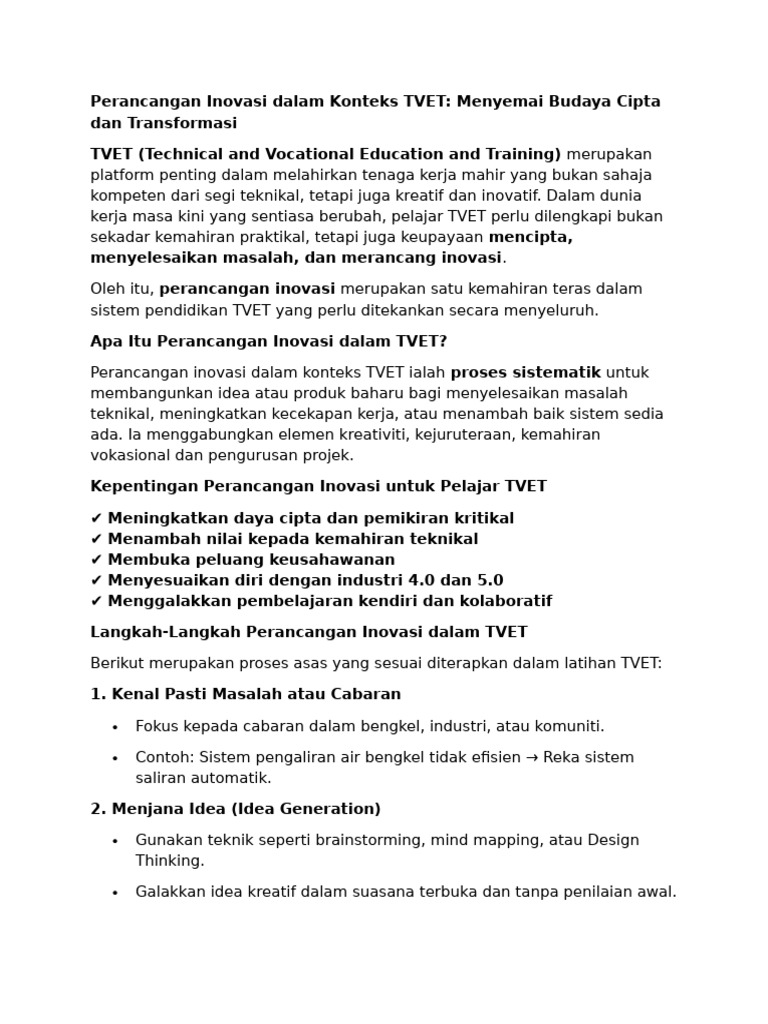 Perancangan Inovasi dalam Konteks TVET | PDF