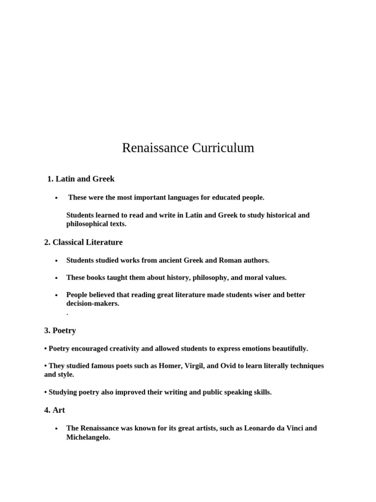 Renaissance Education: Key Subjects Explained | PDF | Renaissance ...