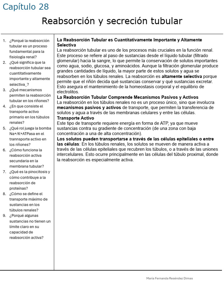 NC Reabsorción y Secreción Tubular Renal | PDF | Riñón