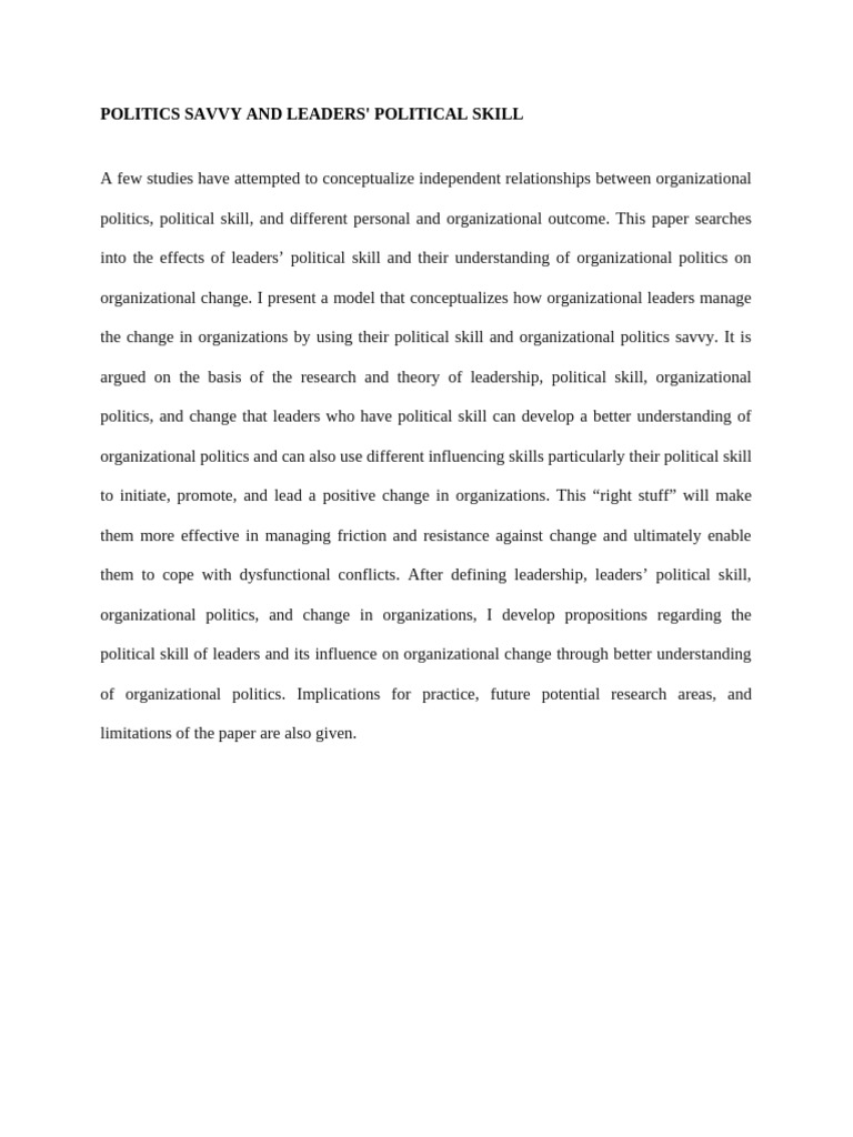 Politics Savvy and Leaders' Political Skill | PDF