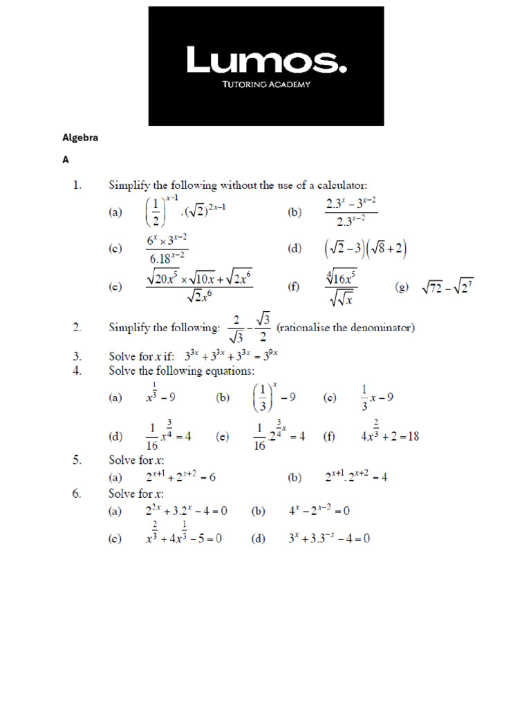 Grade 11 Algebra Contolled Test | PDF