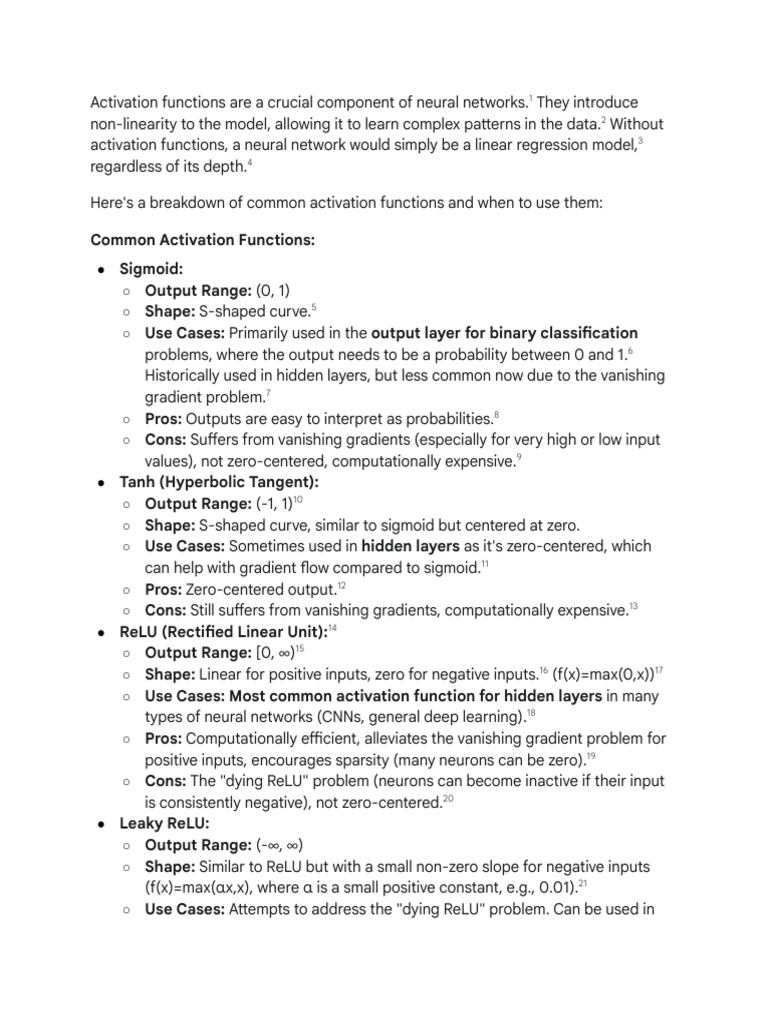 Guide to Neural Network Activation Functions | PDF | Statistical Classification | Deep Learning