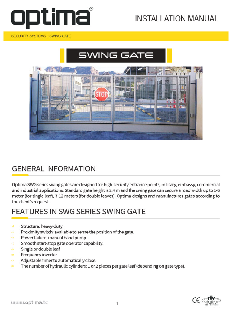 Optima SWG Series Swing Gate Manual | PDF | Electric Power | Electricity