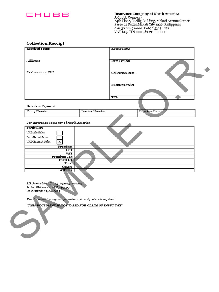 Sample Collection Receipt - Non Vatatable Transactions | PDF