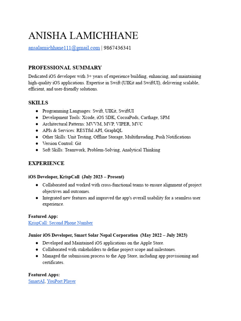 Anisha Lamichhane - CV | PDF