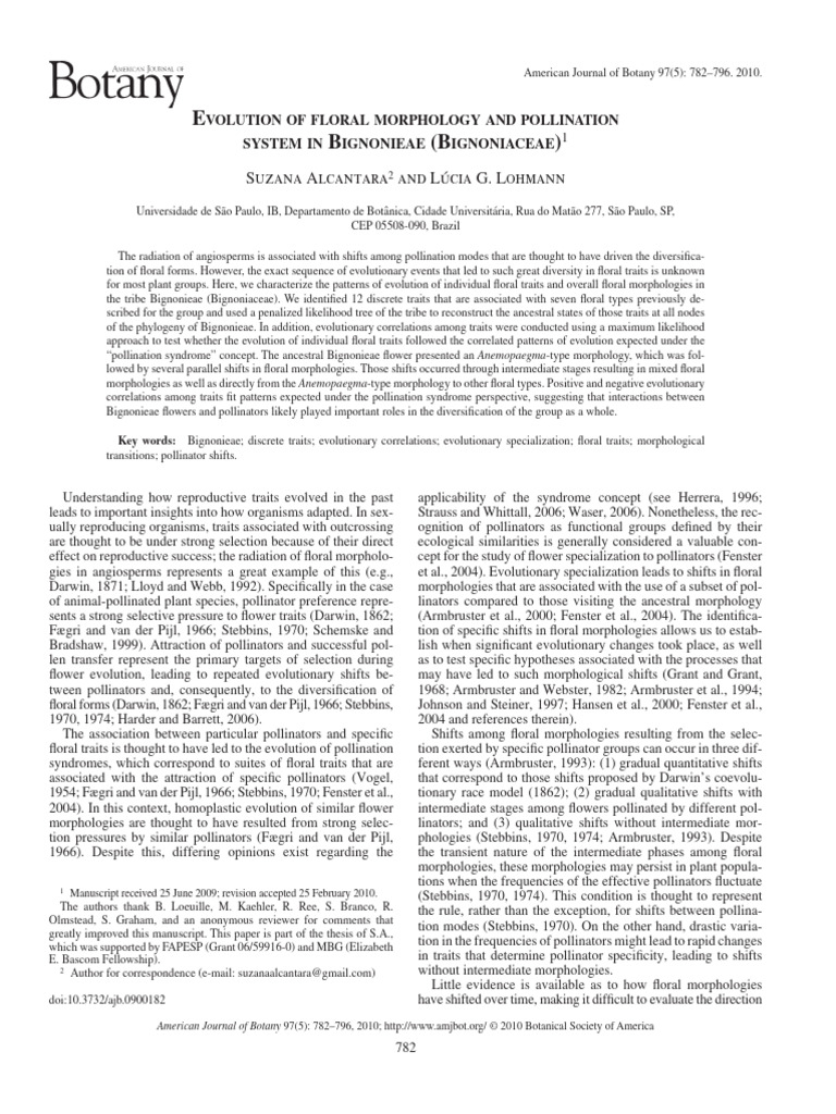 Evolution of Floral Morphology and Pollination System in Bignonieae ...