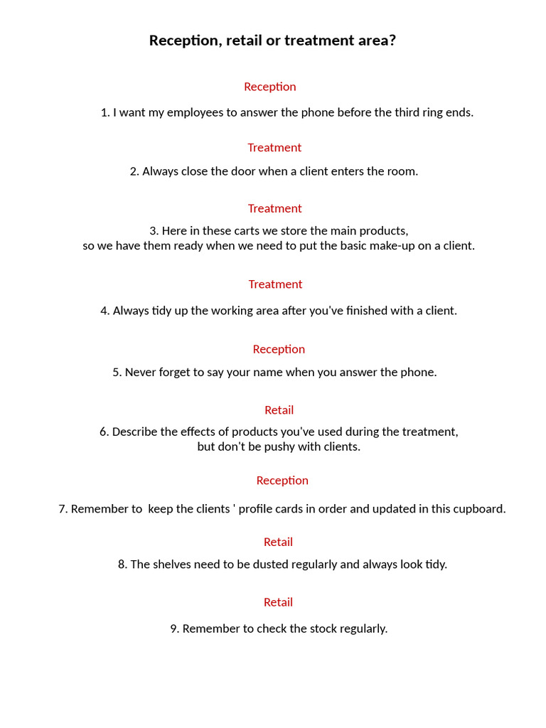 Best Practices for Reception and Retail | PDF