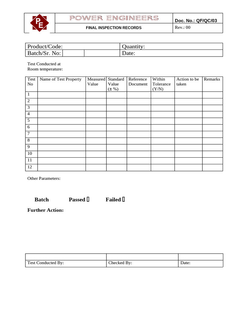 Fianl InspectionRecords. | PDF