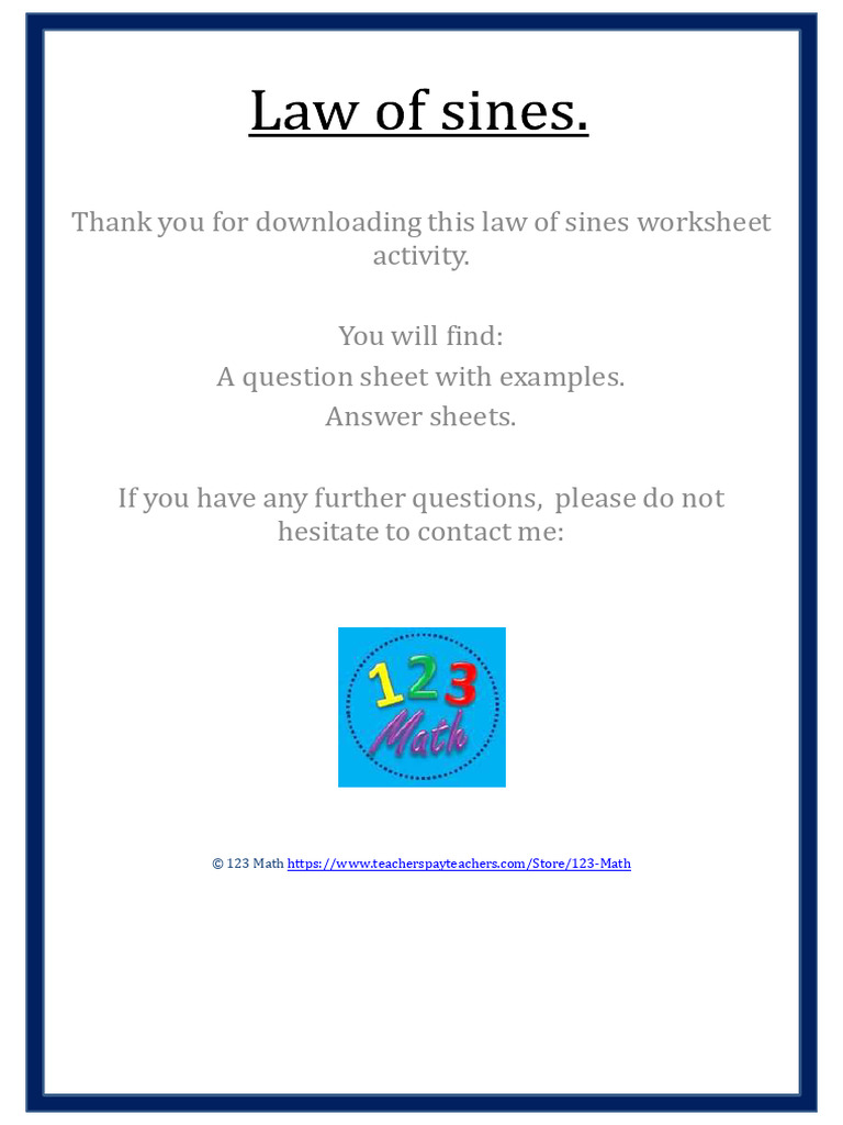 Law of Sines Worksheet Download | PDF