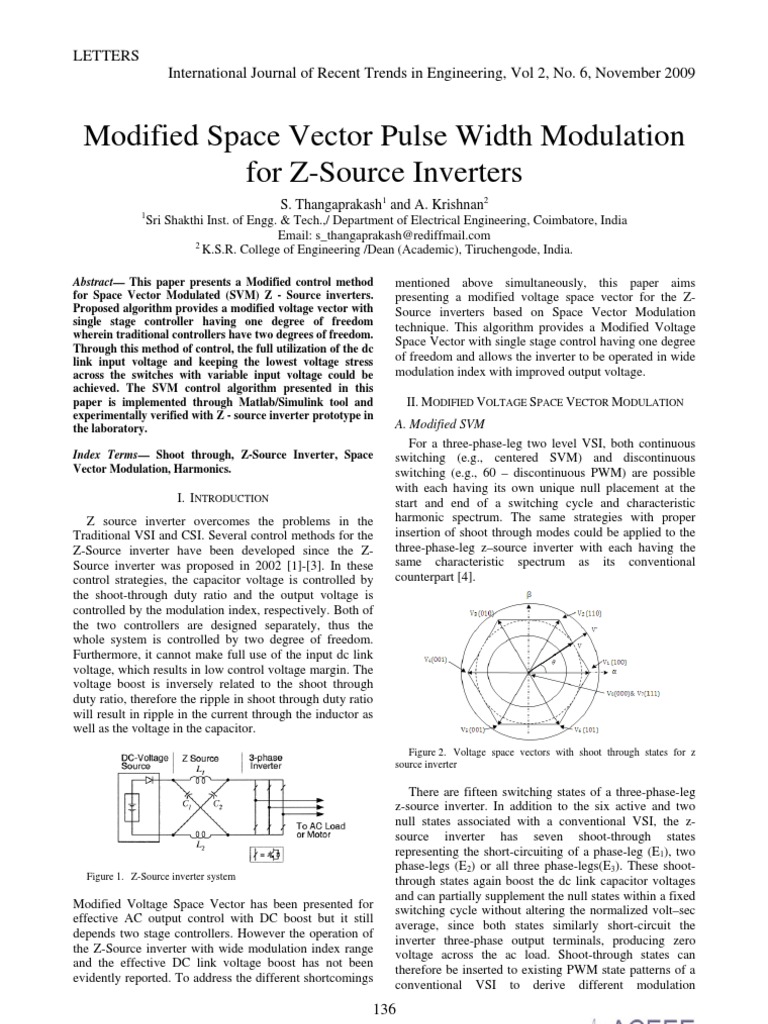 Modified Space Vector Pulse Width Modulation For Z-Source Inverters | Download Free PDF | Power ...
