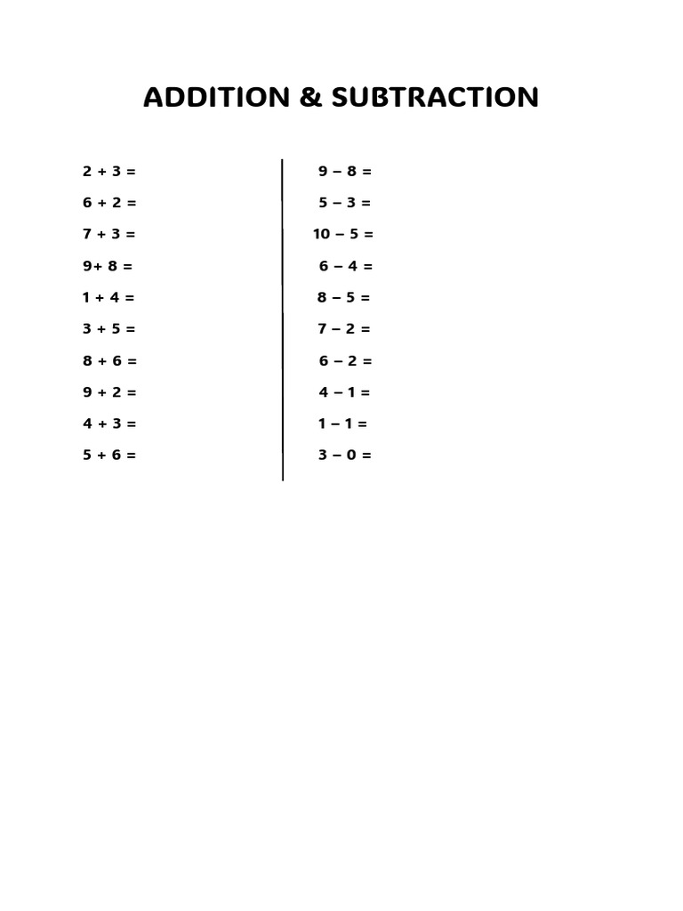 Addition & Subtraction | PDF