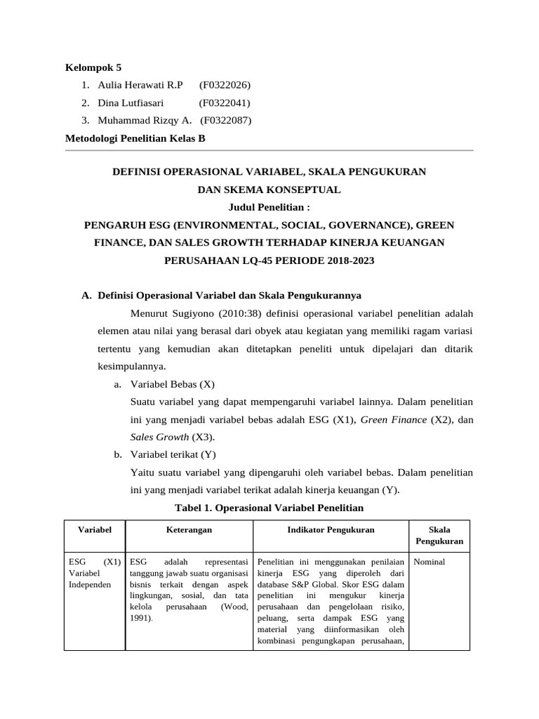 Kelompok 5 - Definisi Operasional Variabel, Skala Pengukuran Dan Skema ...