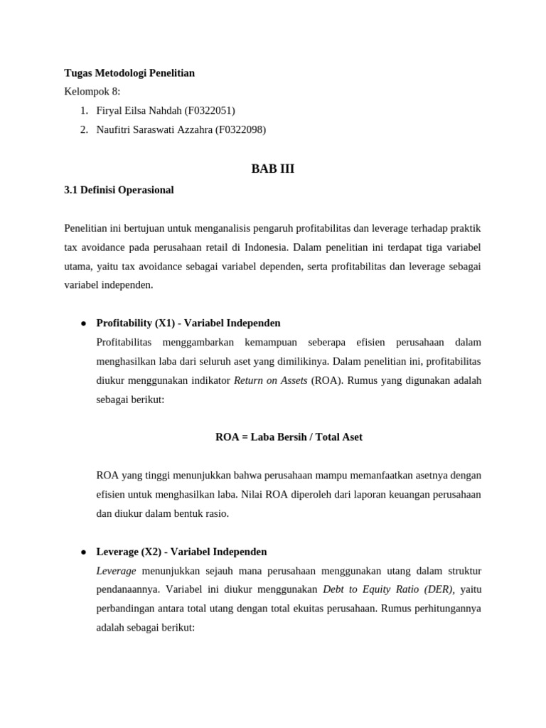 (Metopen I) Kel. 8 - Operasional Variabel | PDF