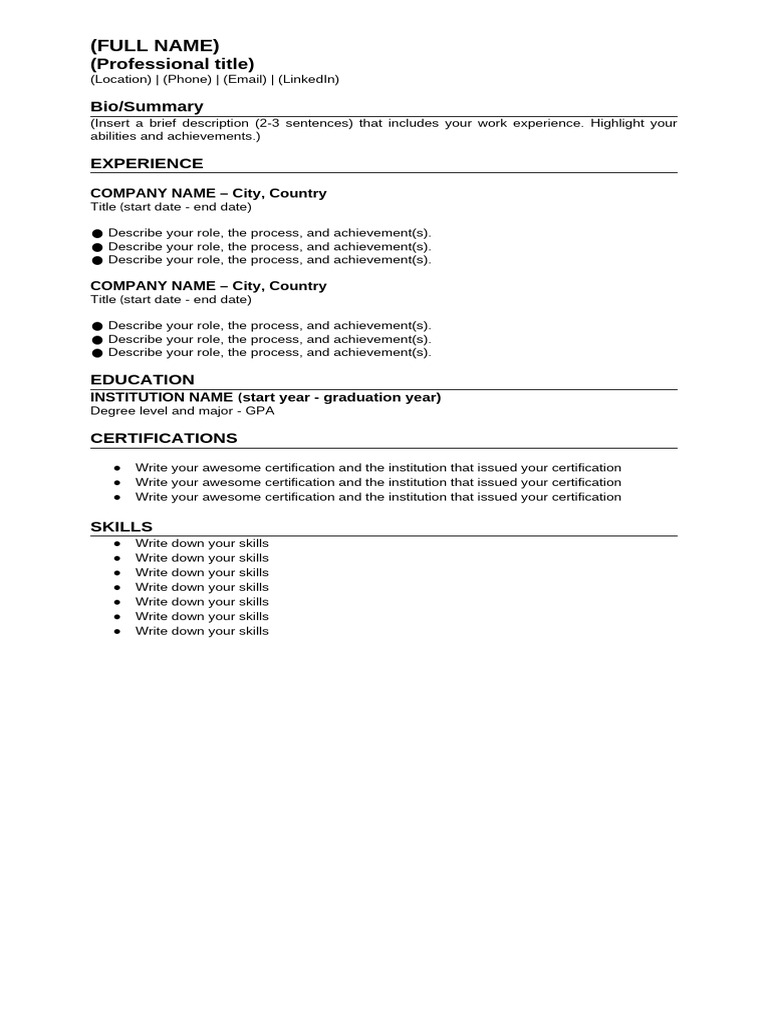 Template Resume ATS Dengan Bio (Variasi 3) | PDF