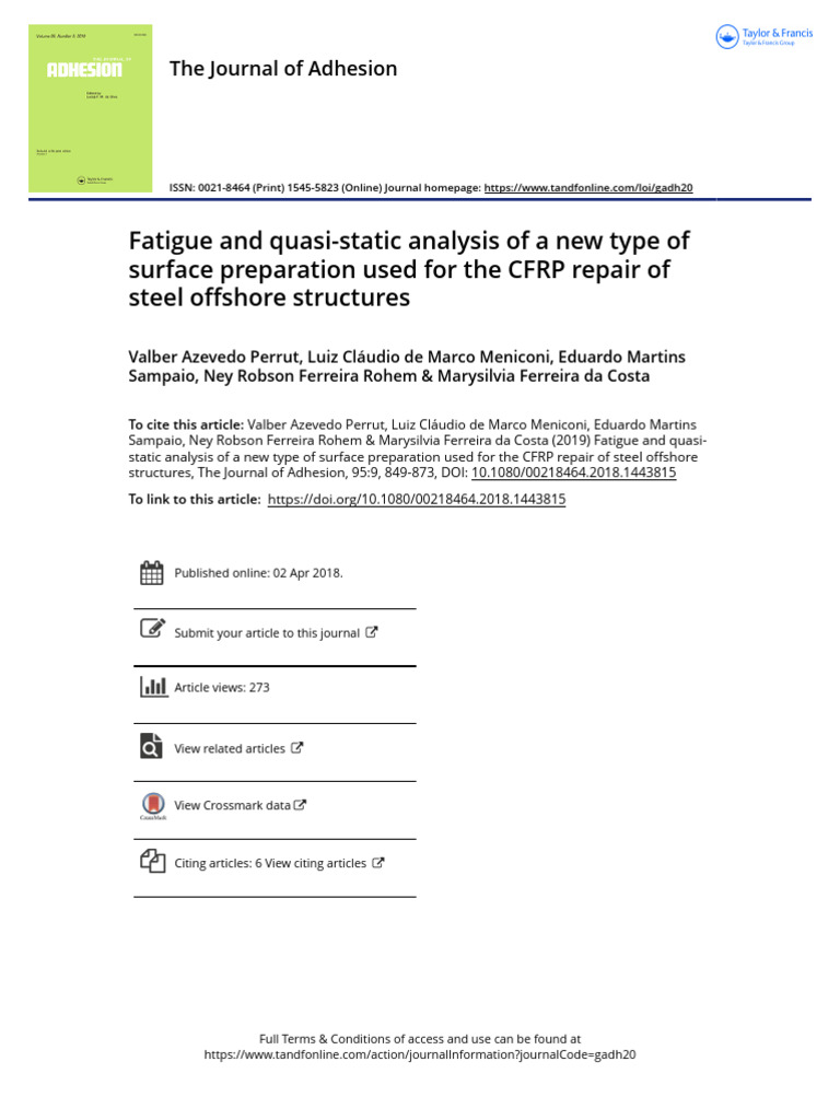 Fatigue and Quasi Static Analysis of A New Type of Surface Preparation Used For The CFRP Repair ...