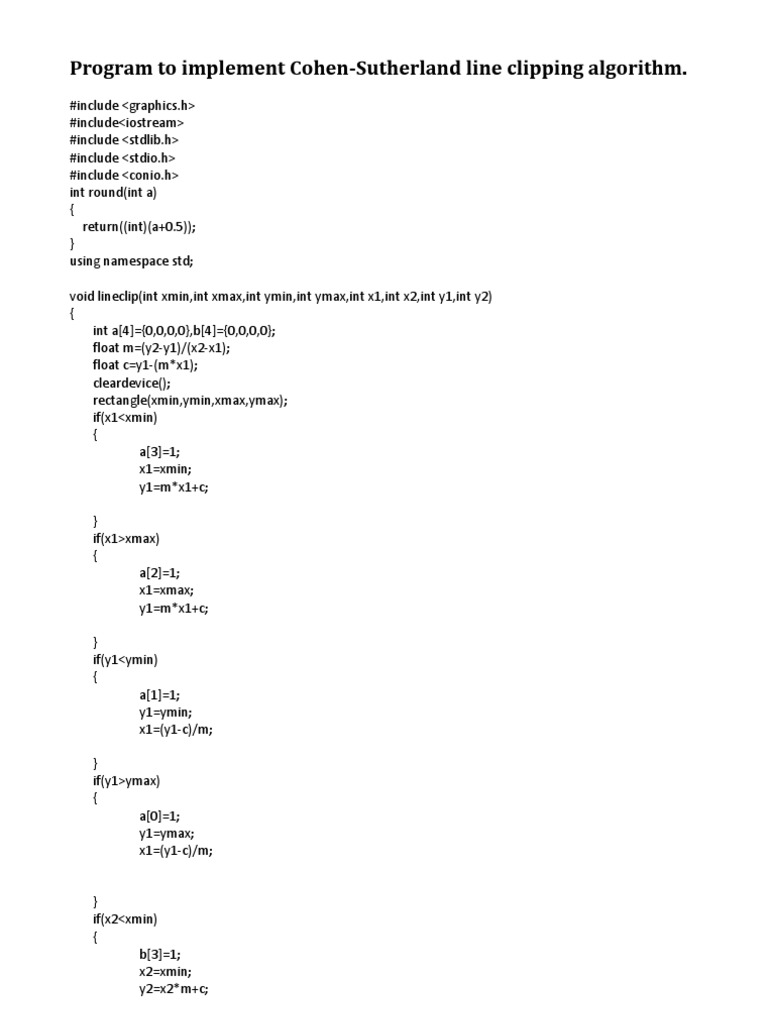 Program To Implement Cohen-Sutherland Line Clipping Algorithm | PDF