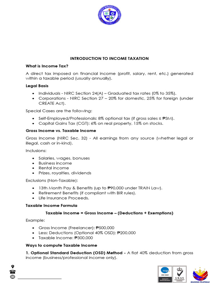 3rd Handout in BAC 3 (Taxation) | PDF | Tax Deduction | Gross Income