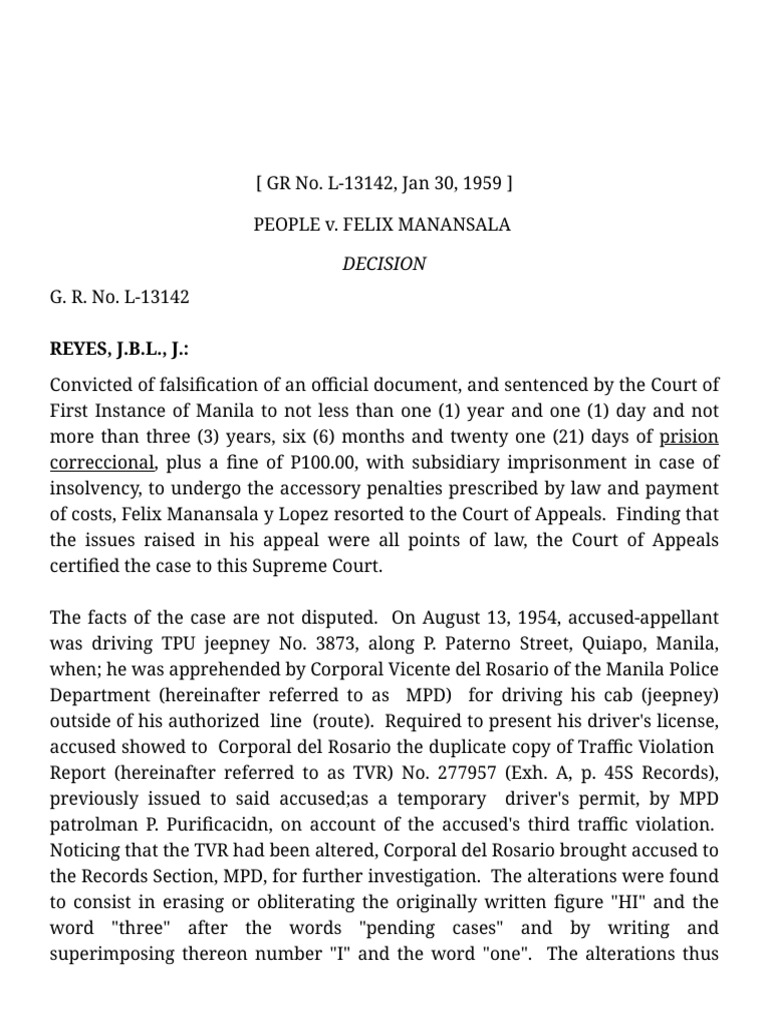 PEOPLE v. FELIX MANANSALA | PDF | Falsifiability | Confession (Law)