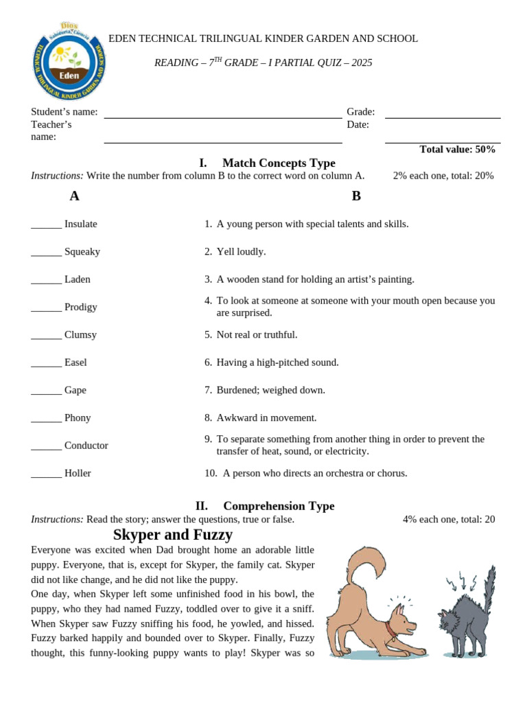 Quiz For 7th & 9th Grade - Reading | PDF