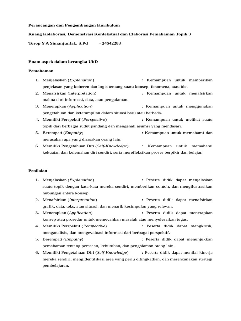 Perancangan dan Pengembangan Kurikulum - Ruang Kolaborasi, Demonstrasi Kontekstual dan Elaborasi ...