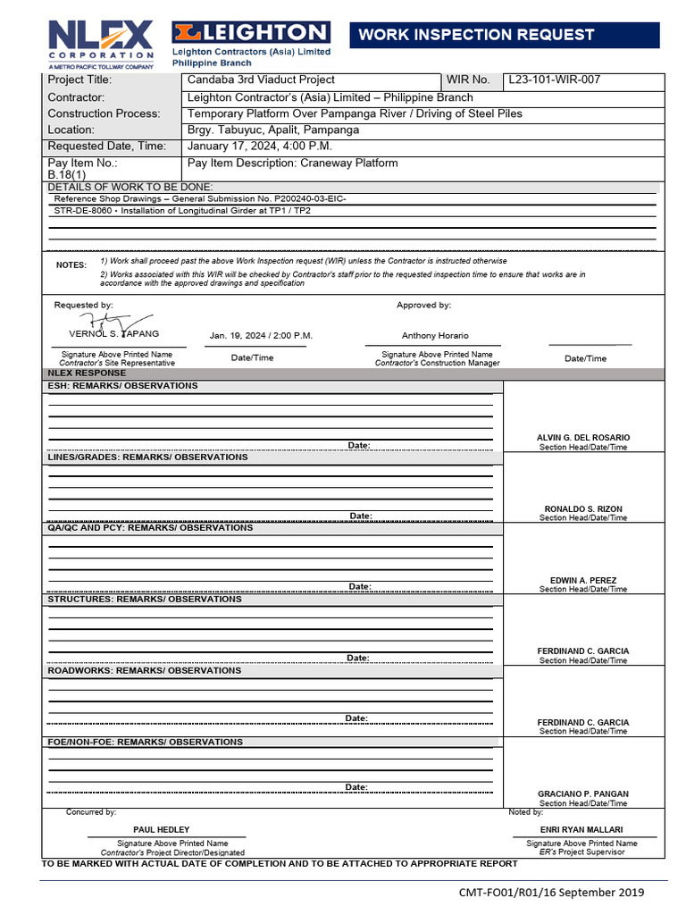007 - WIR - TP1 TP2 Installation of Longitudinal Girder | PDF