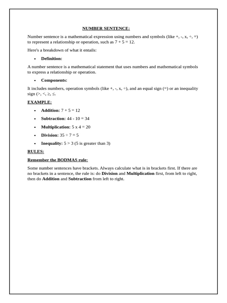 Grade 6 Number Sentence Guide | PDF | Numbers | Elementary Mathematics