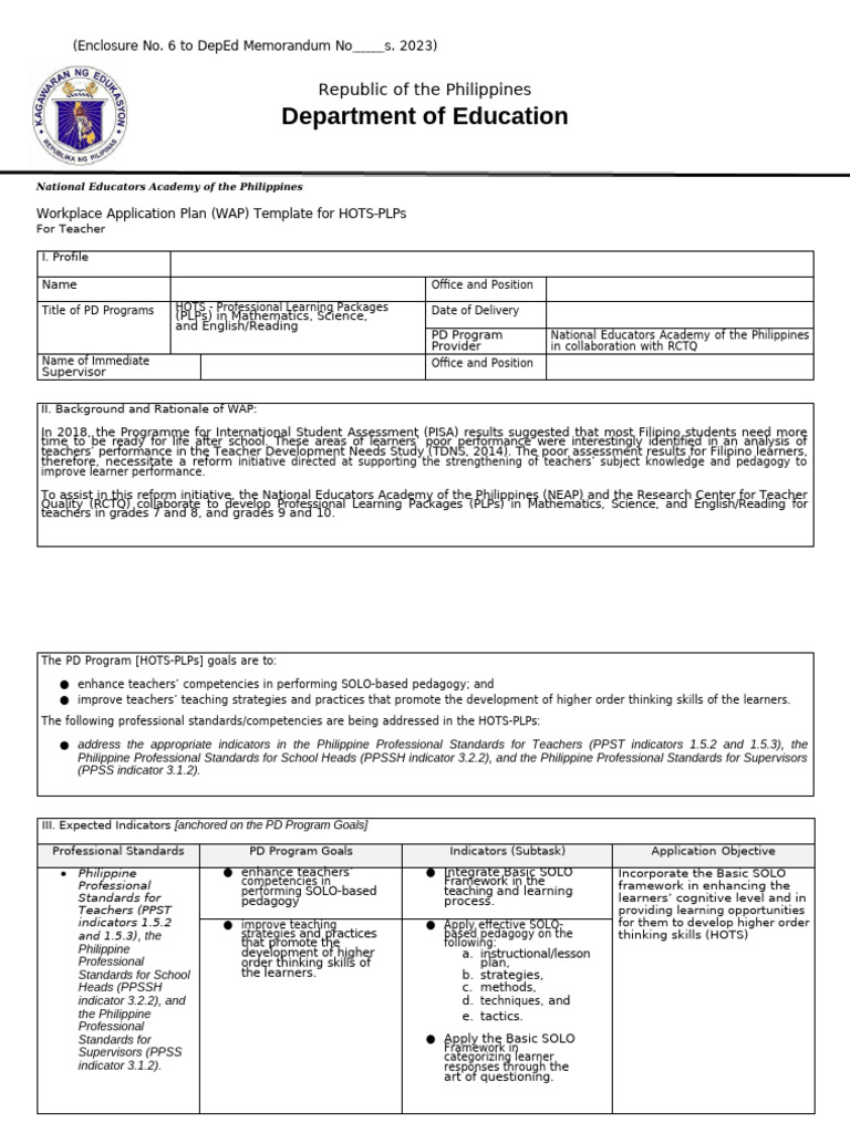 s5 Template WAP-for-Teachers | PDF | Teachers | Learning