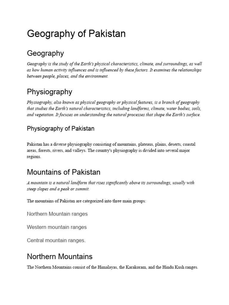 Physical Features of Pakistan's Geography | PDF | Indus River | Coast