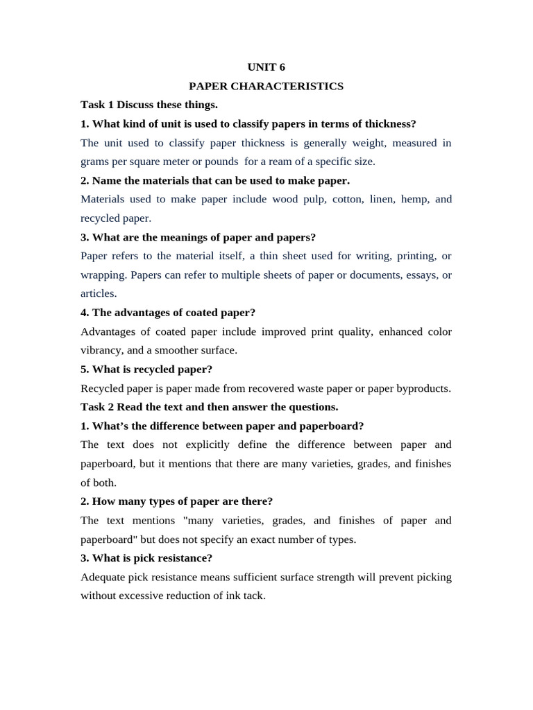 BT Anh Văn Chuyên Ngành Unit 6 | PDF | Paper | Paperboard