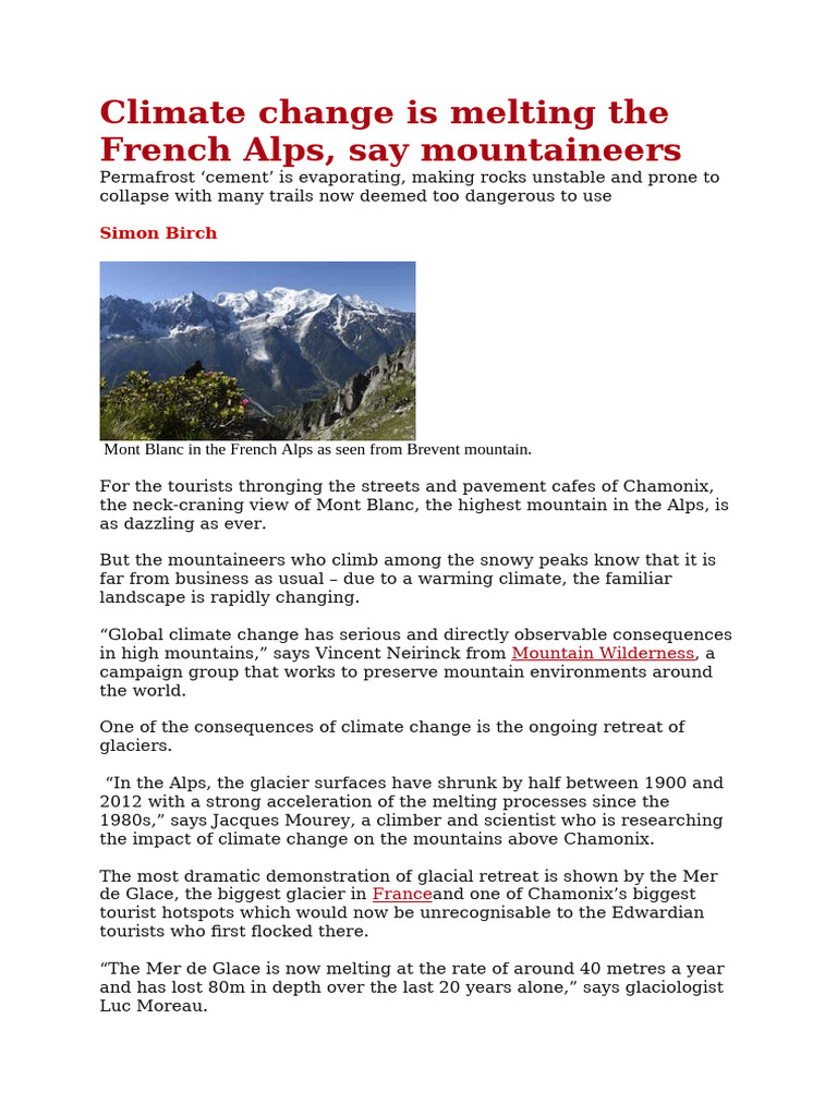 Climate Change Is Melting The French Alps | PDF | Mountaineering | Alps