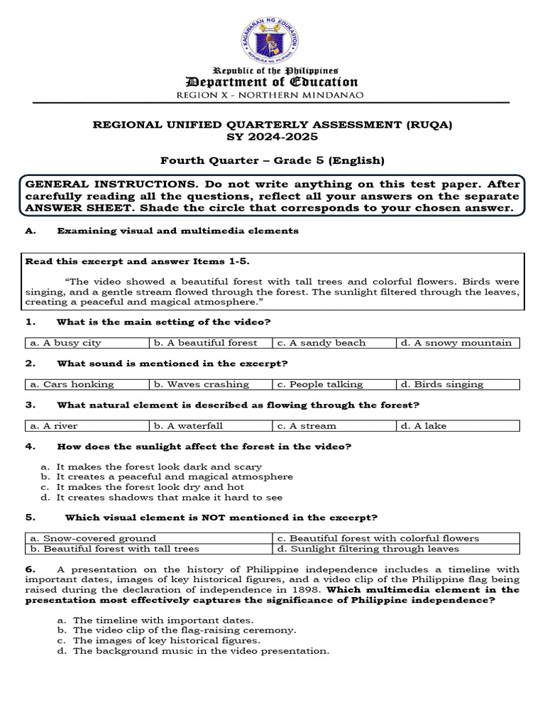 Grade 5 English RUQA Fourth Quarter | PDF | Logging | Deforestation