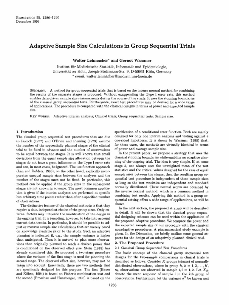 Lehmacher & Wassmer 1999 Adaptive Sample Size Calculations in Group Sequential Trials | PDF ...