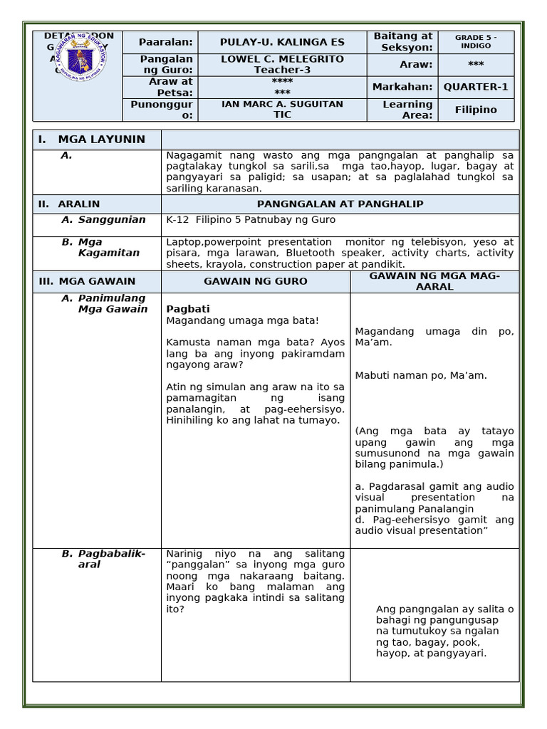 Pangngalan at Panghalip DLP | PDF