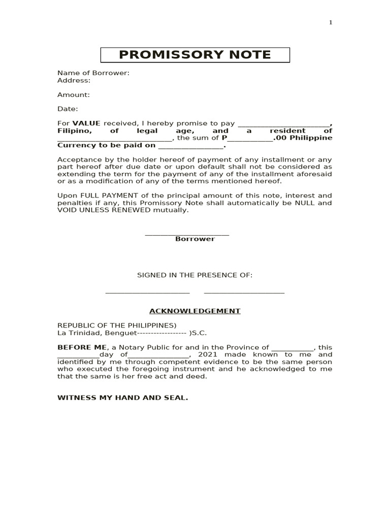 PROMISSORY NOTE open/editable | PDF